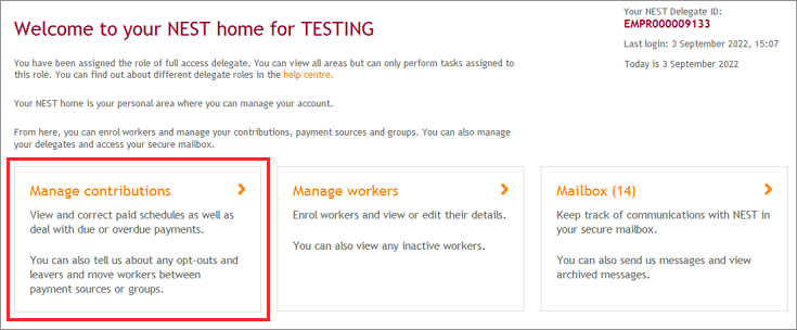 Where to upload a completed CSV file | Nest pensions