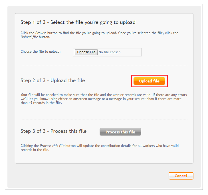 Where to upload a completed CSV file | Nest pensions