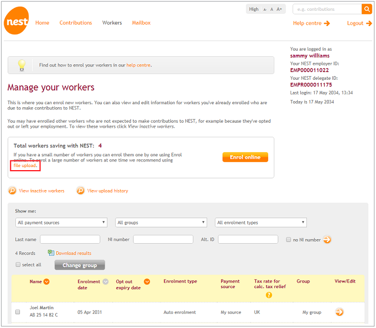 Enrolling workers using file upload | Nest pensions