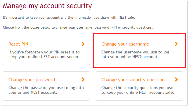Changing your username, Nest Connect | Nest pensions